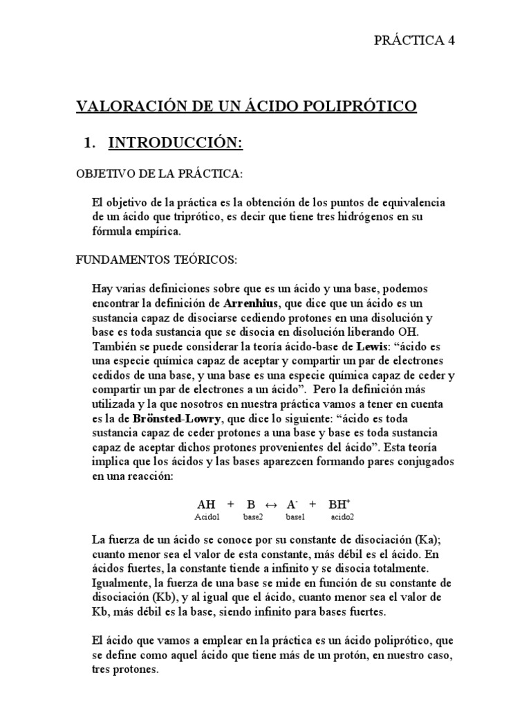 Valoración Ácido Triprótico: H3PO4 | PDF | Ácido | Ramas de la ...
