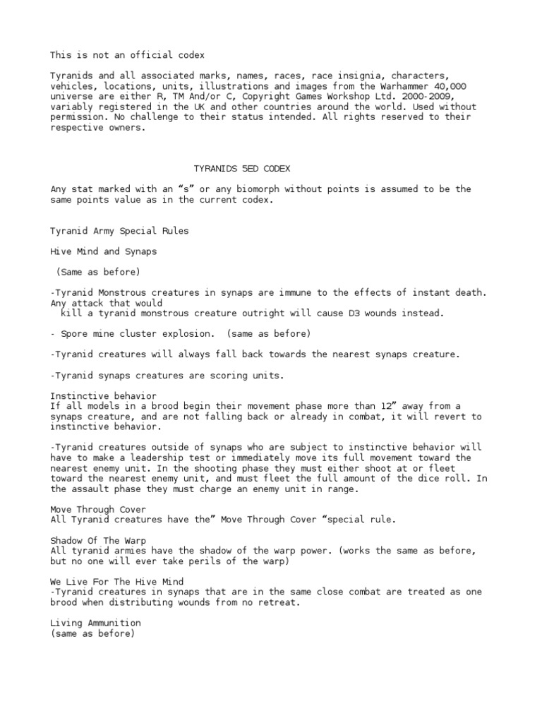 Tyranid 5th Ed Codex 40k | PDF | Leisure | Nature