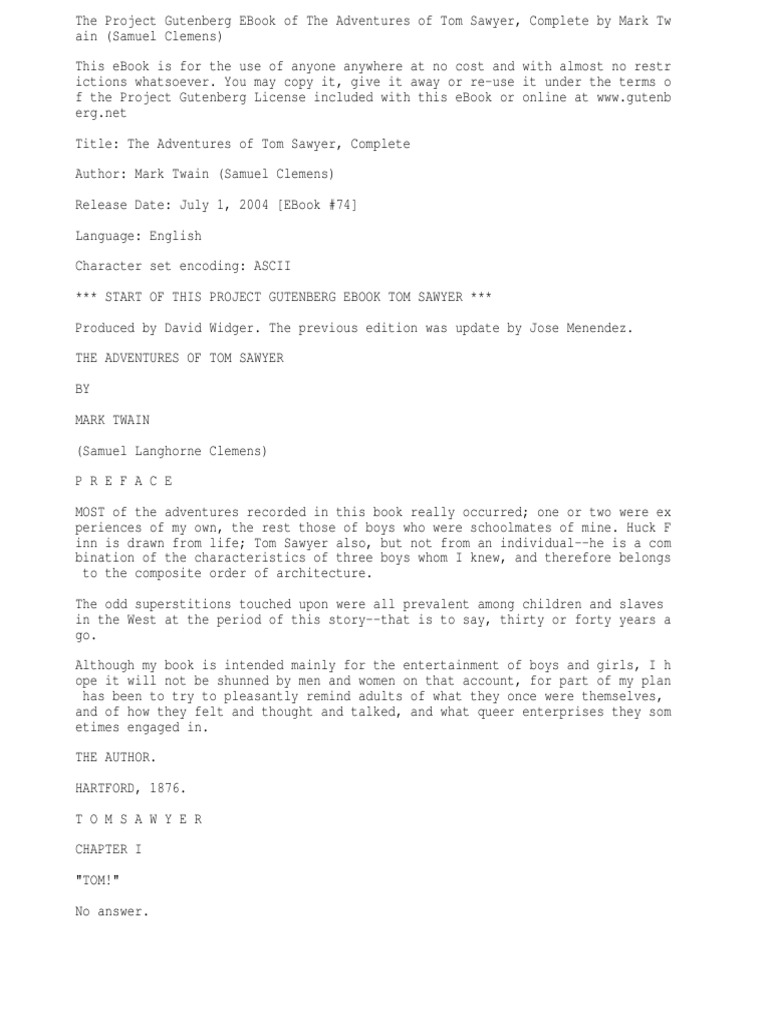 The Adventures of Tom Sawyer | PDF | Mark Twain | The Adventures Of Tom ...