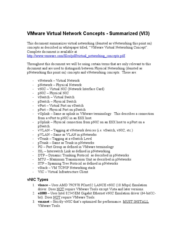 VMware Virtual Network Concepts Summarized | PDF