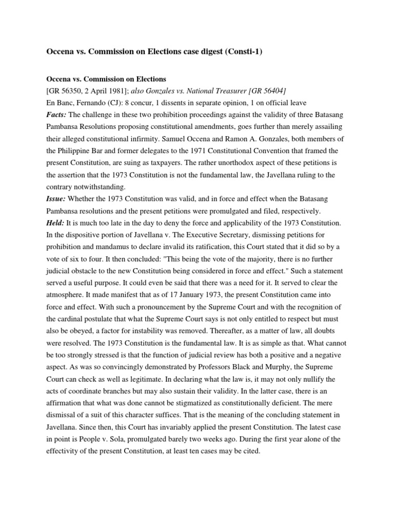 Occena vs. Comelec | PDF | Law