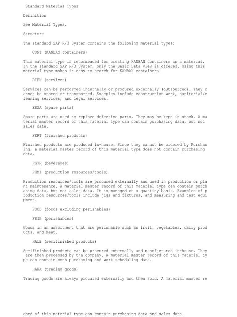 Sap Material Type | PDF | Industries | Production And Manufacturing