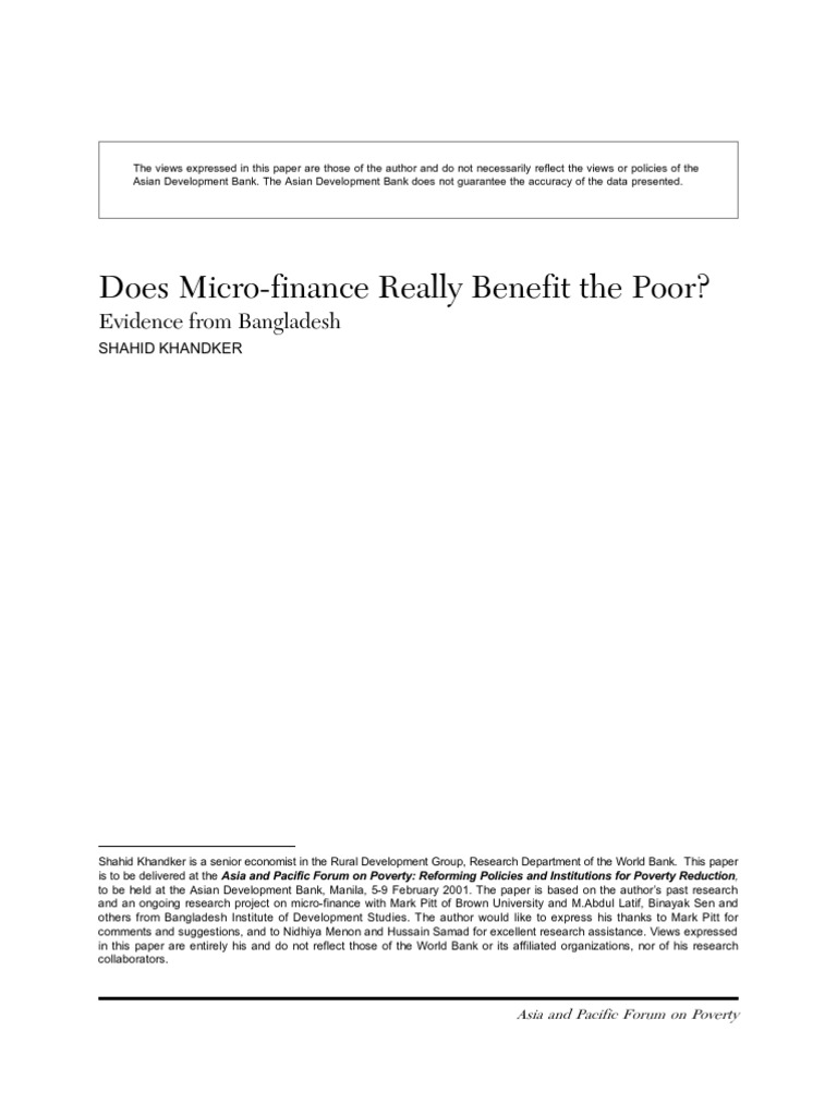 Does Micro Finance Benefit The Poor | PDF | Microfinance | Microcredit