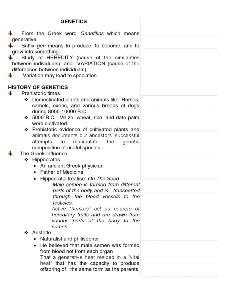 Handout On History of Genetics | PDF | Genetics | Gene