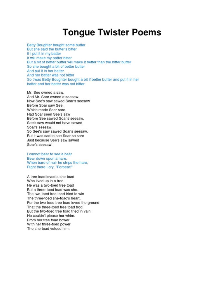 Tongue Twisters Poems