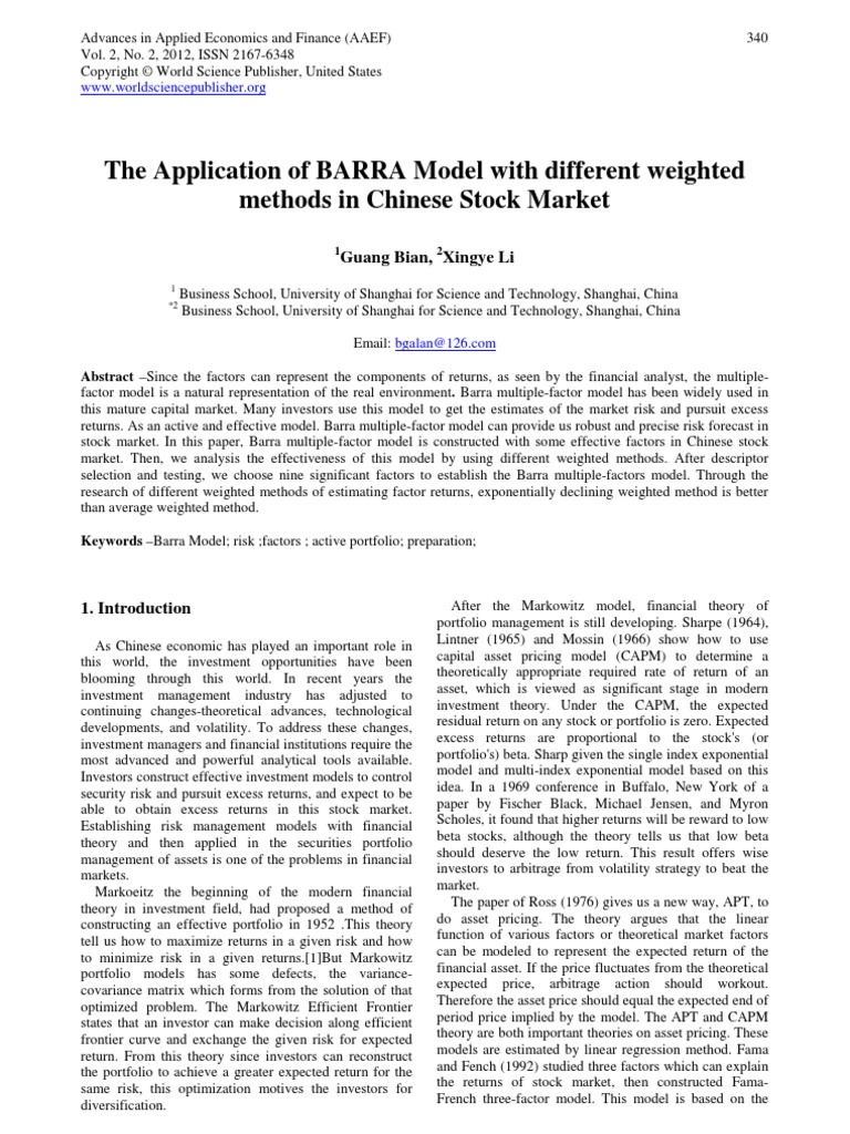 Barra Model Journal | PDF | Capital Asset Pricing Model | Beta (Finance)