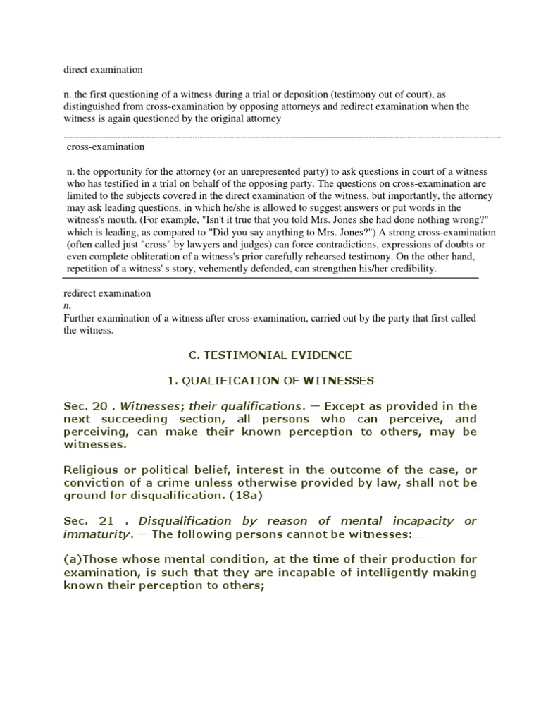 Direct Examination | Cross Examination | Witness