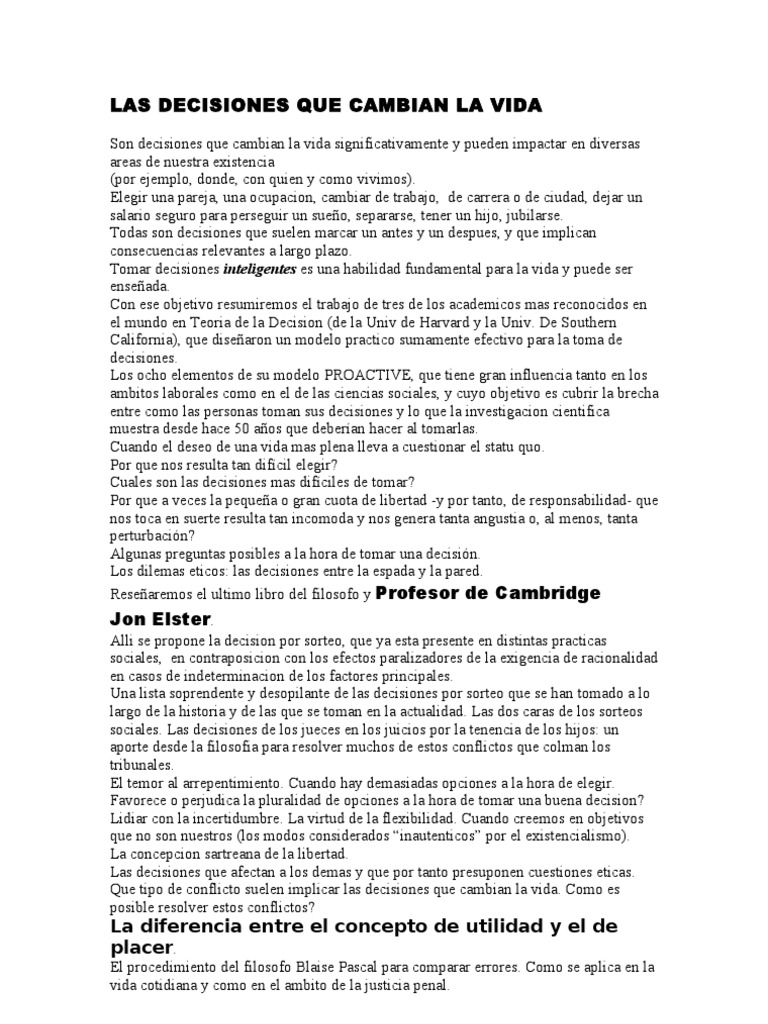 Las Decisiones Que Cambian La Vida | PDF | Toma de decisiones | Información