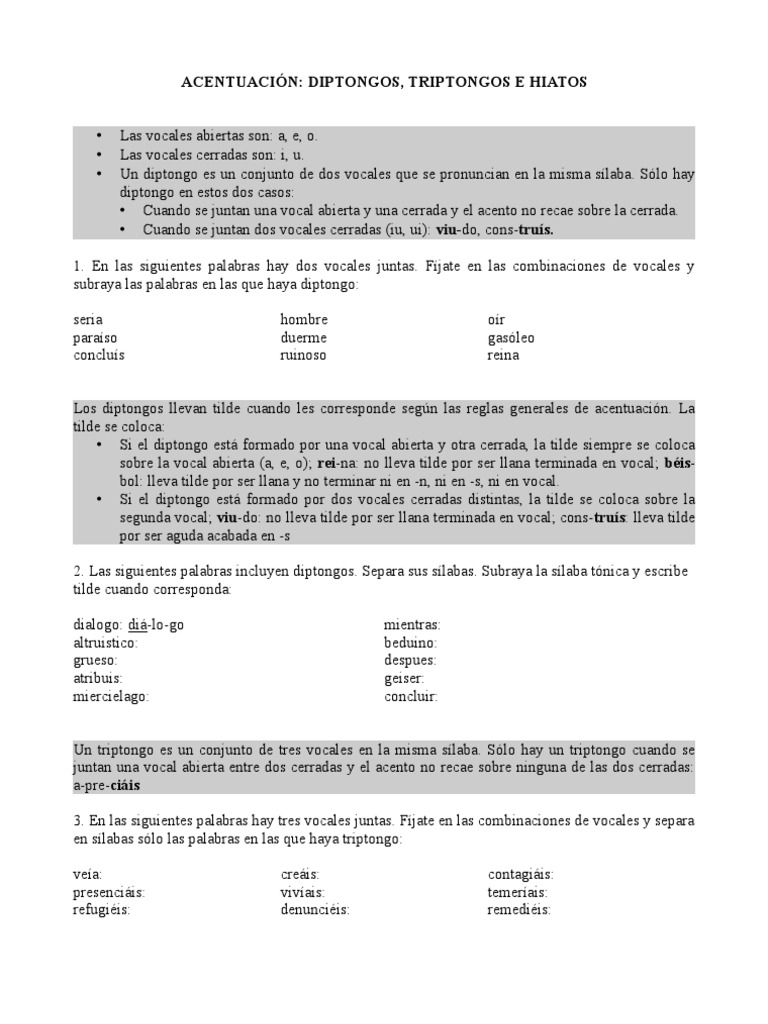 Acentuación Diptongos, Triptongos e Hiatos | PDF | Vocal | Fonología