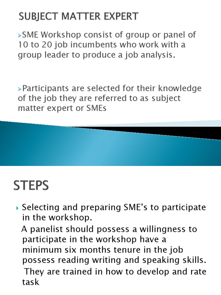 Subject Matter Expert Workshop Overview | PDF | Expert | Employment