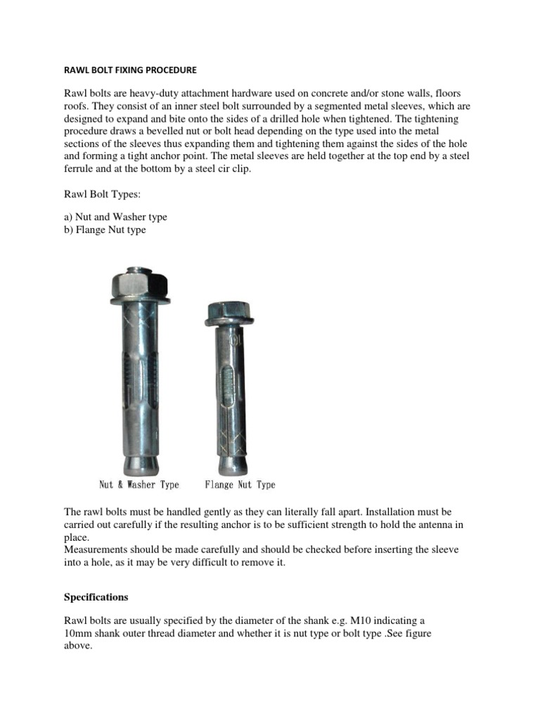 Rawl Bolt Installation Guide | PDF