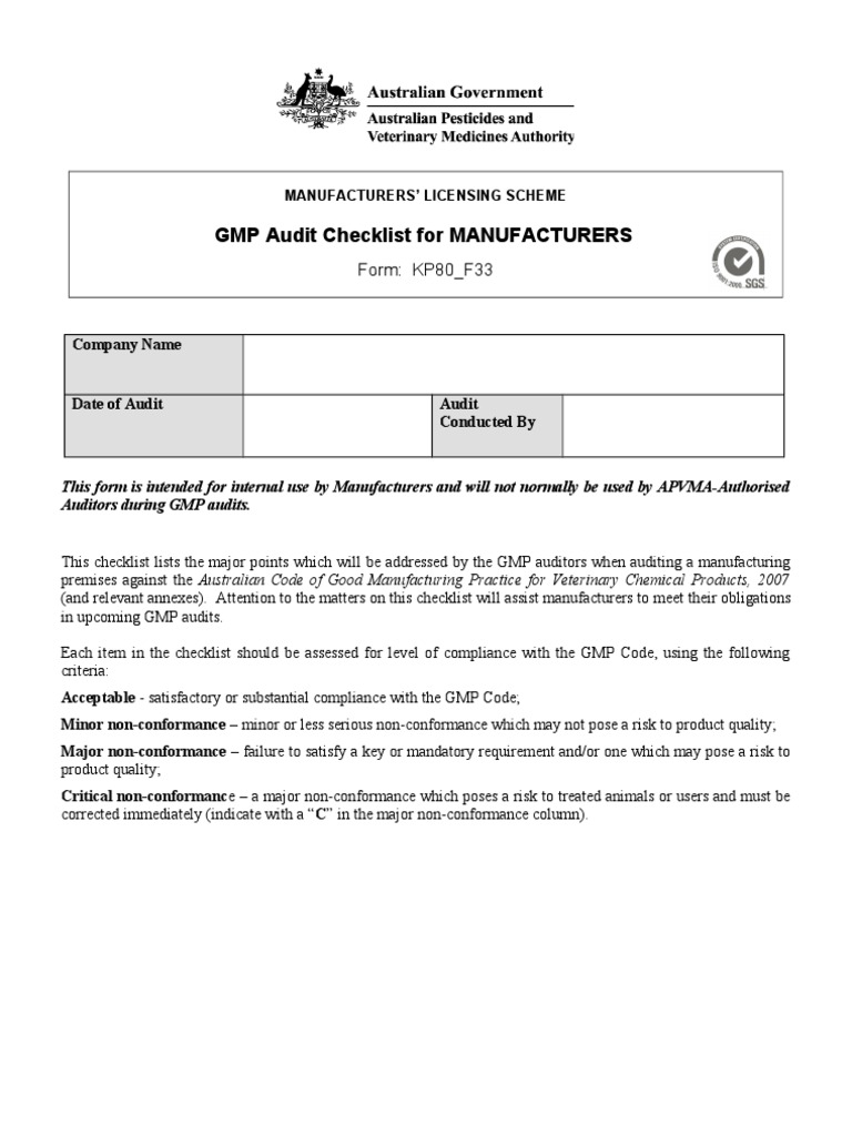 GMP Audit Checklist For Manufacturers | PDF | Quality Assurance | Audit