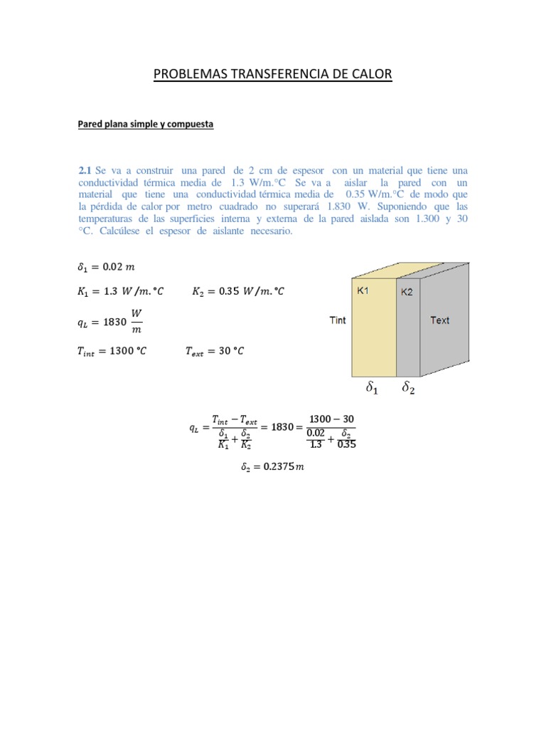 Problemas Transferencia de Calor | PDF | Aislamiento térmico | Transferencia de calor