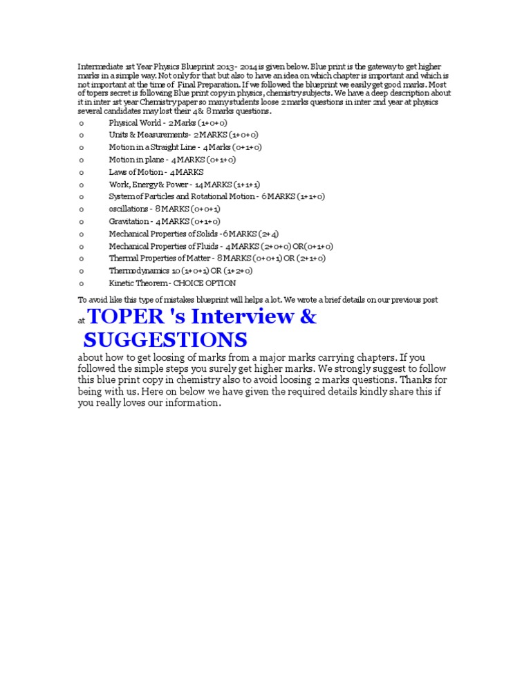 Intermediate 1st Year Physics Blueprint | PDF