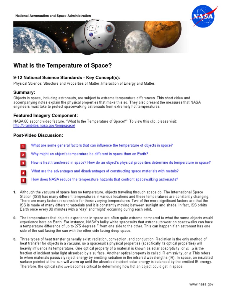 What Is The Temperature of Space?: 9-12 National Science Standards ...