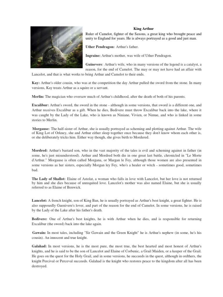 KIng Arthur Main Characters | PDF | King Arthur | Lancelot