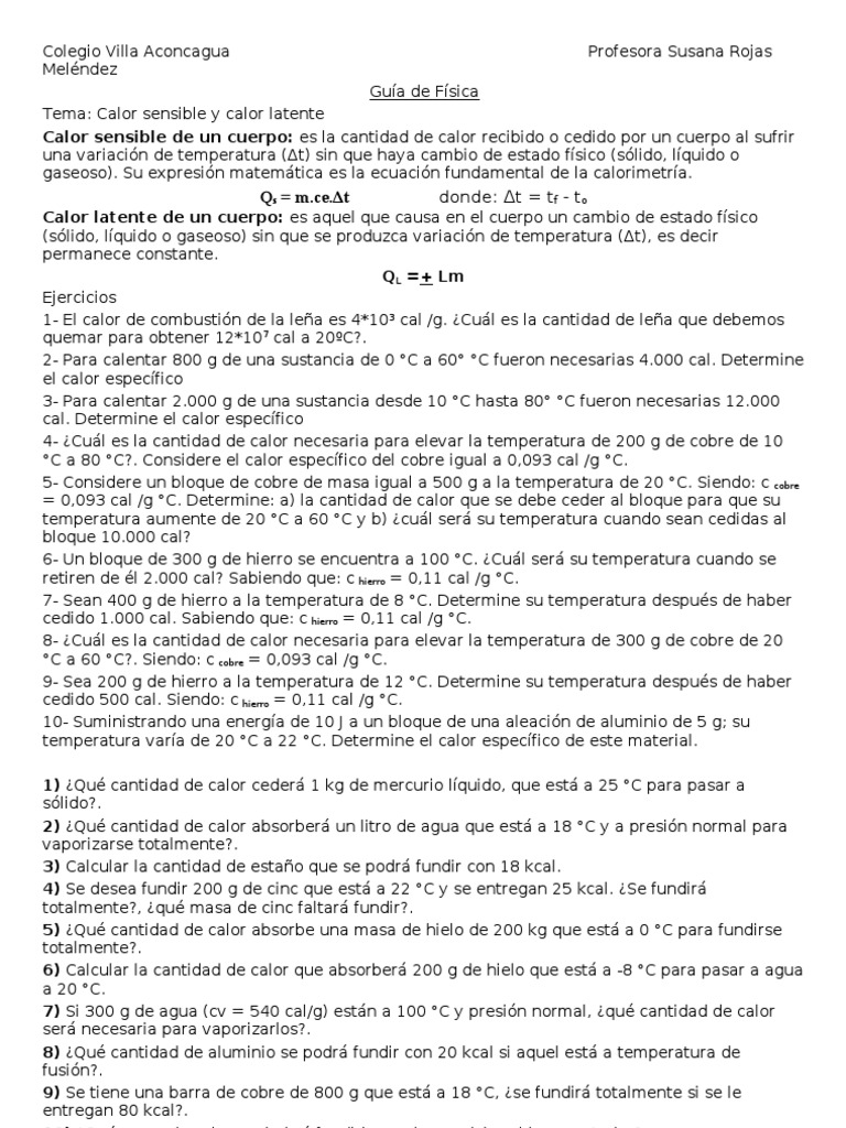 Guia de Calor Sensible y Calor Latente | PDF | Caloría | Calor