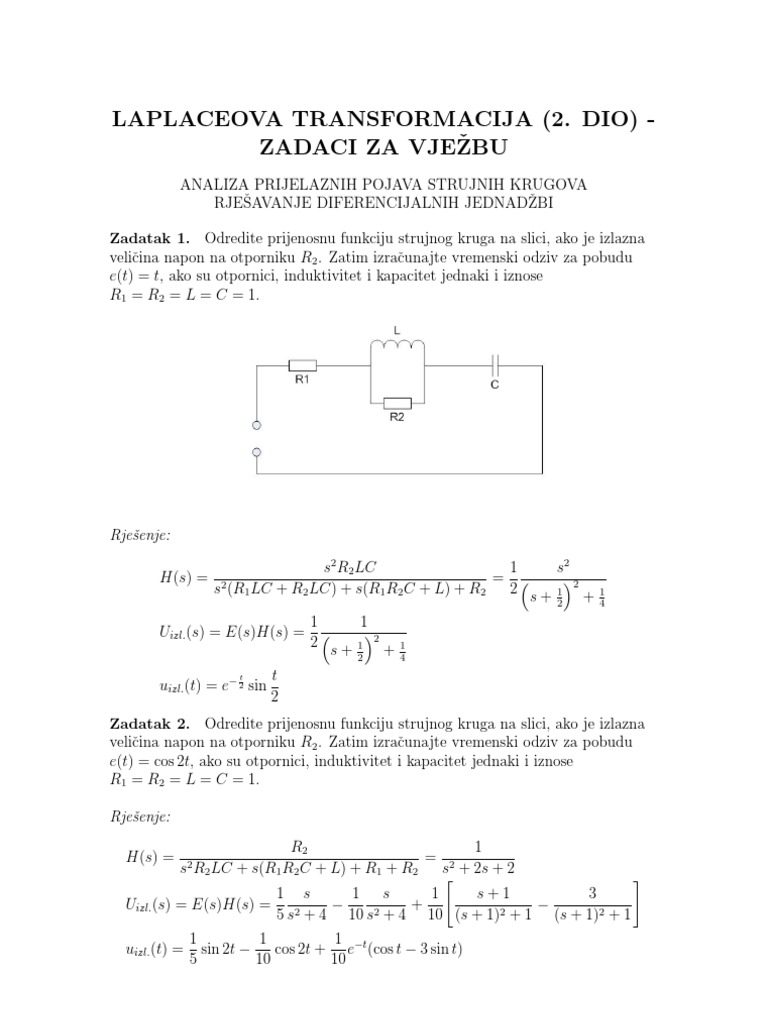 Laplaceova Transformacija 2 - Zadaci Za Vježbu | PDF