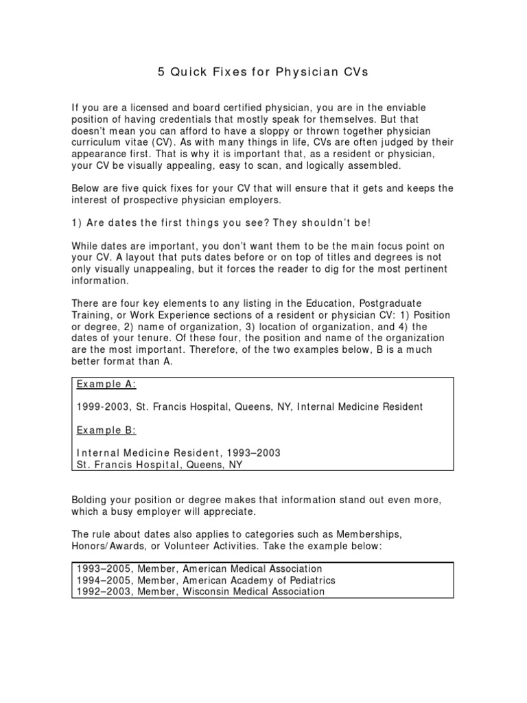 Five Quick Fixes for Physician CVs: Ensuring Your Credentials are ...