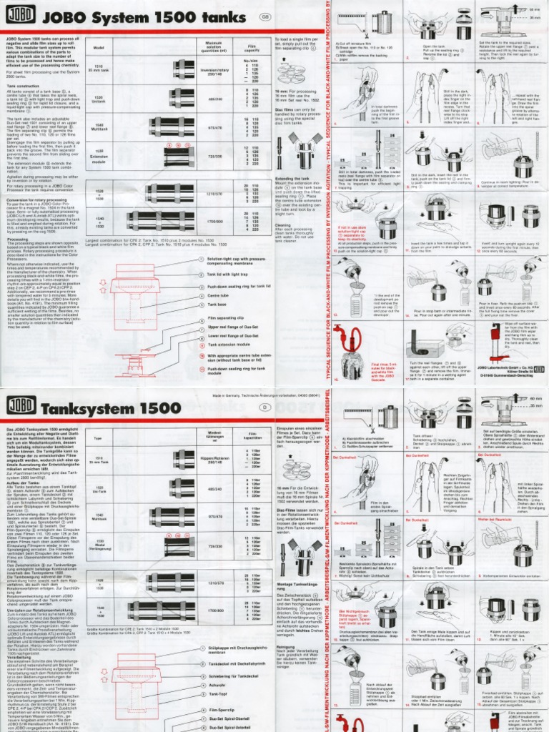 Jobo Tank System 1500 Manual Eng de FR Esp | PDF