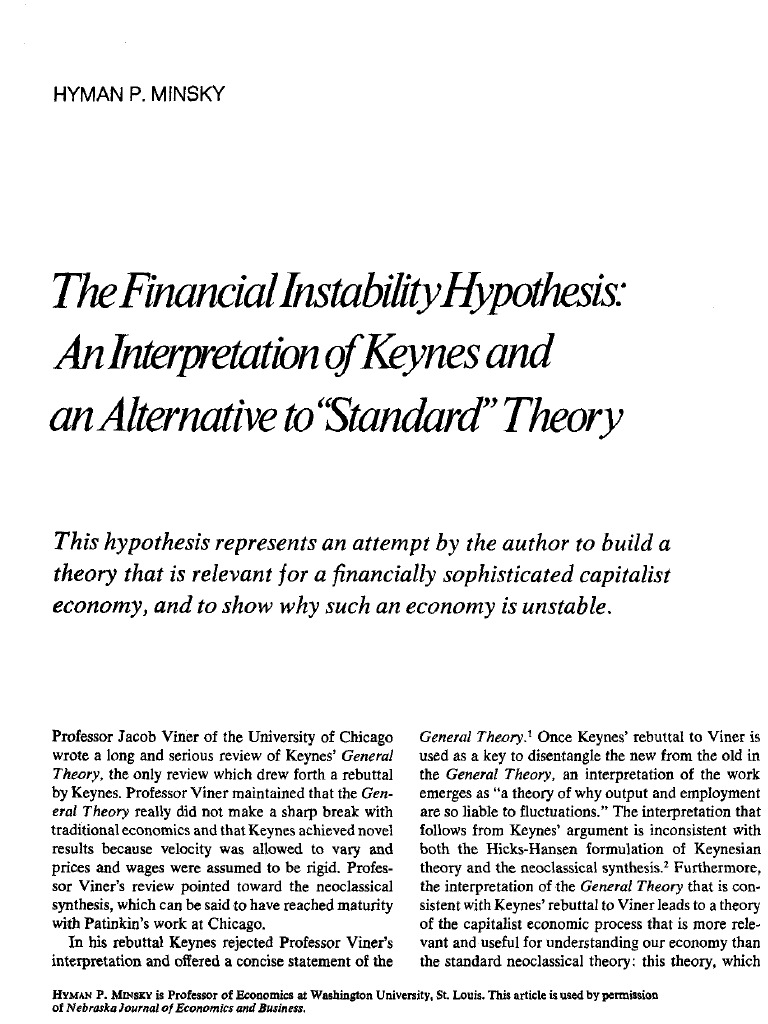 Minsky - Financial Instability Hypothesis 1977 | PDF | Business Cycle ...