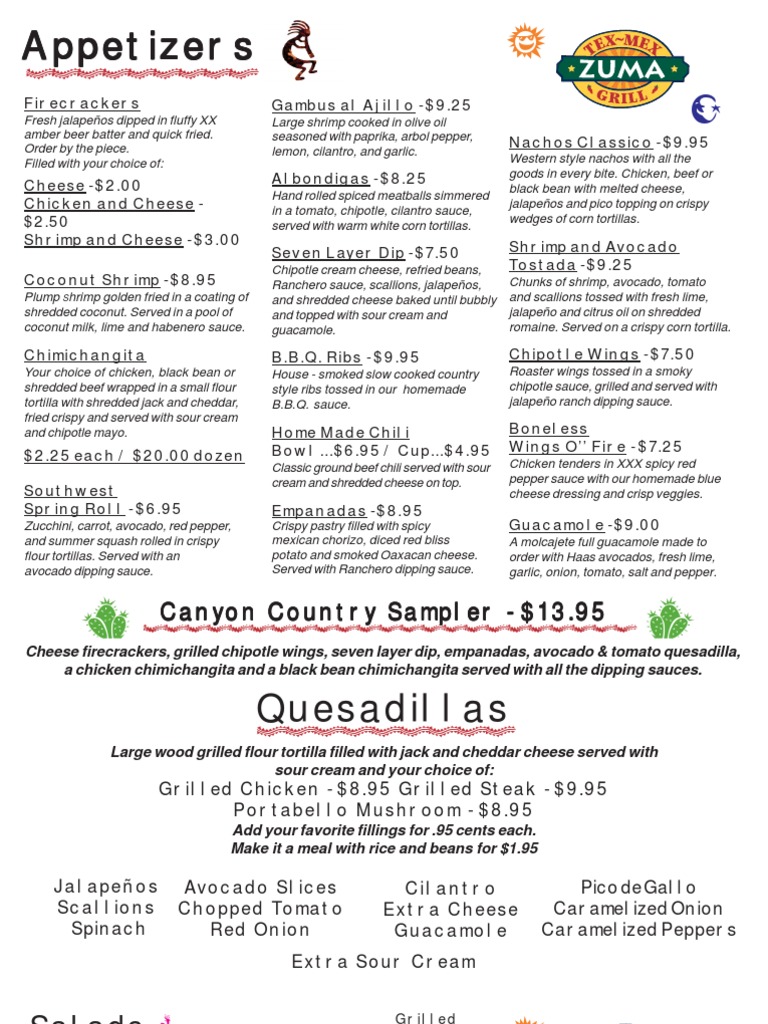 Zuma Menu | PDF | Burrito | North American Cuisine