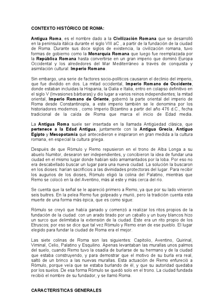 Contexto Histórico de Roma | PDF | Roma antigua | imperio Romano