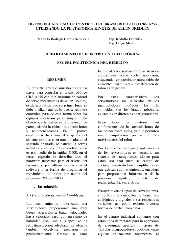 Control del Brazo Robótico CRS A255 | PDF | Robot | Robótica