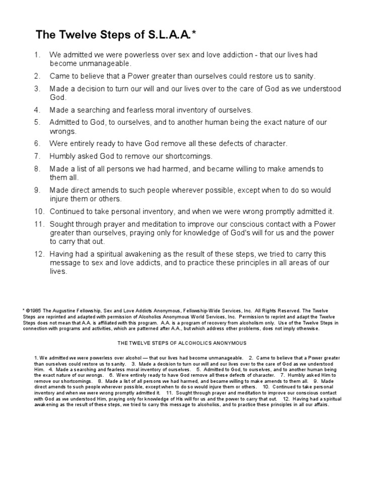 The Twelve Steps of SLAA | PDF | Twelve Step Program | Alcoholics Anonymous