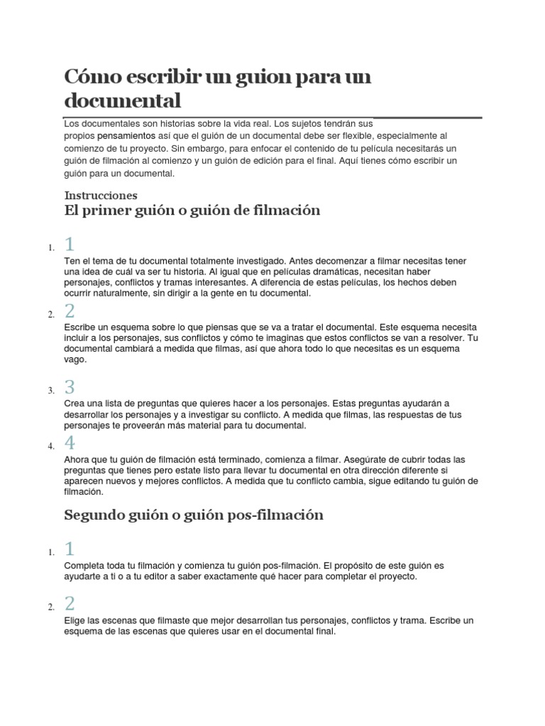 Cómo Escribir Un Guion para Un Documental | PDF | Documental