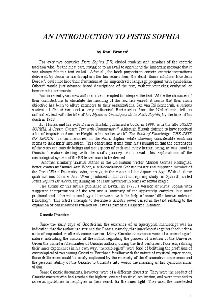An Introduction To Pistis Sophia | PDF | Plane (Esotericism) | Gnosticism