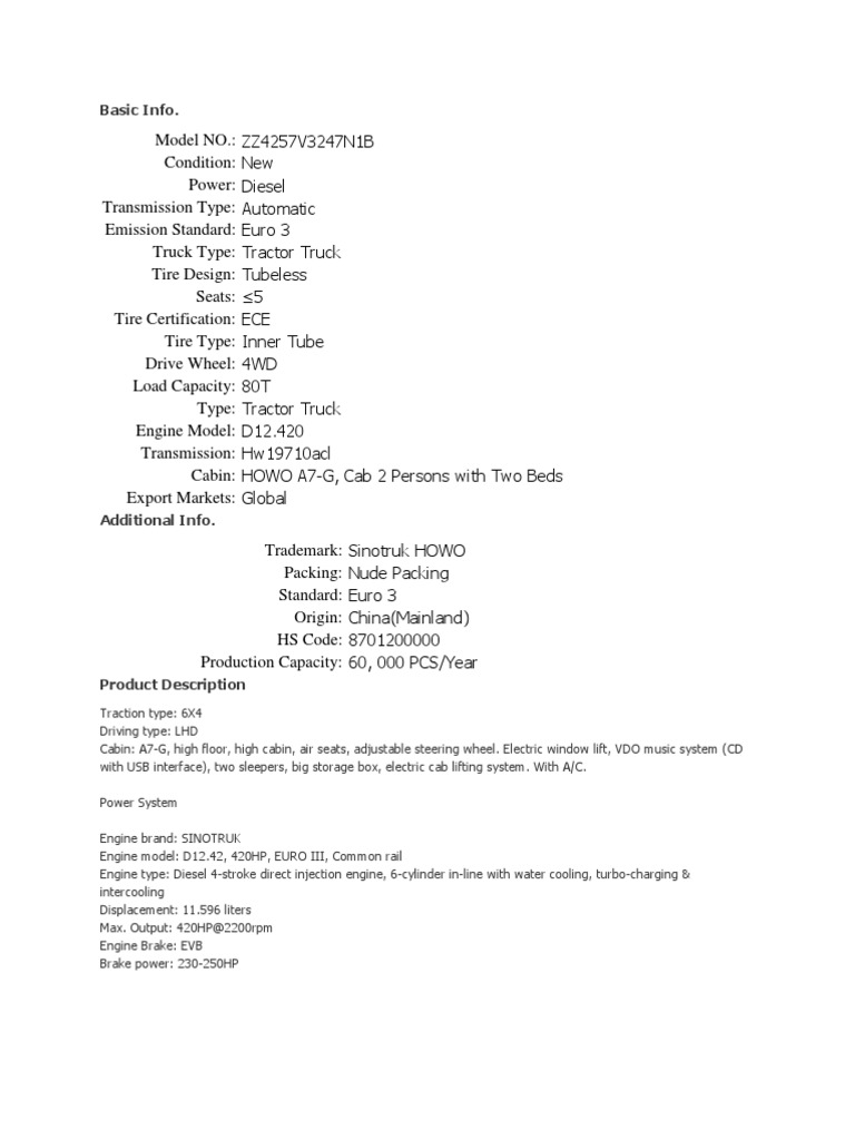 Basic Info Truk | PDF | Truck | Tire