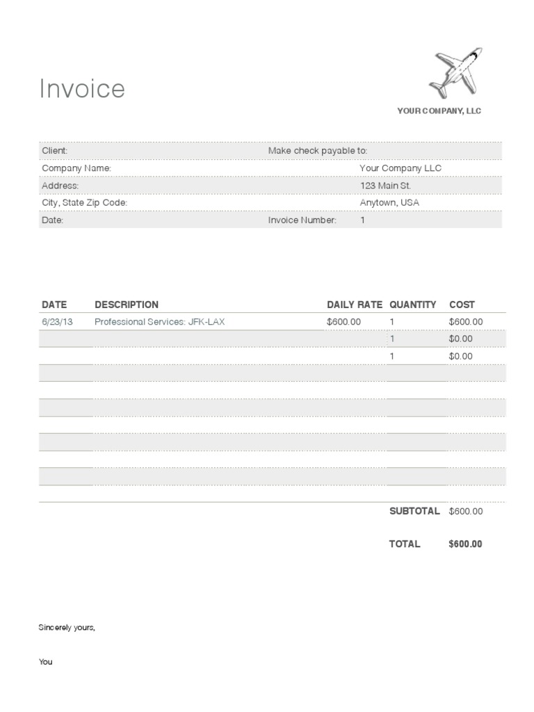 Contract Pilot Invoice Example | PDF | Aviation | Business