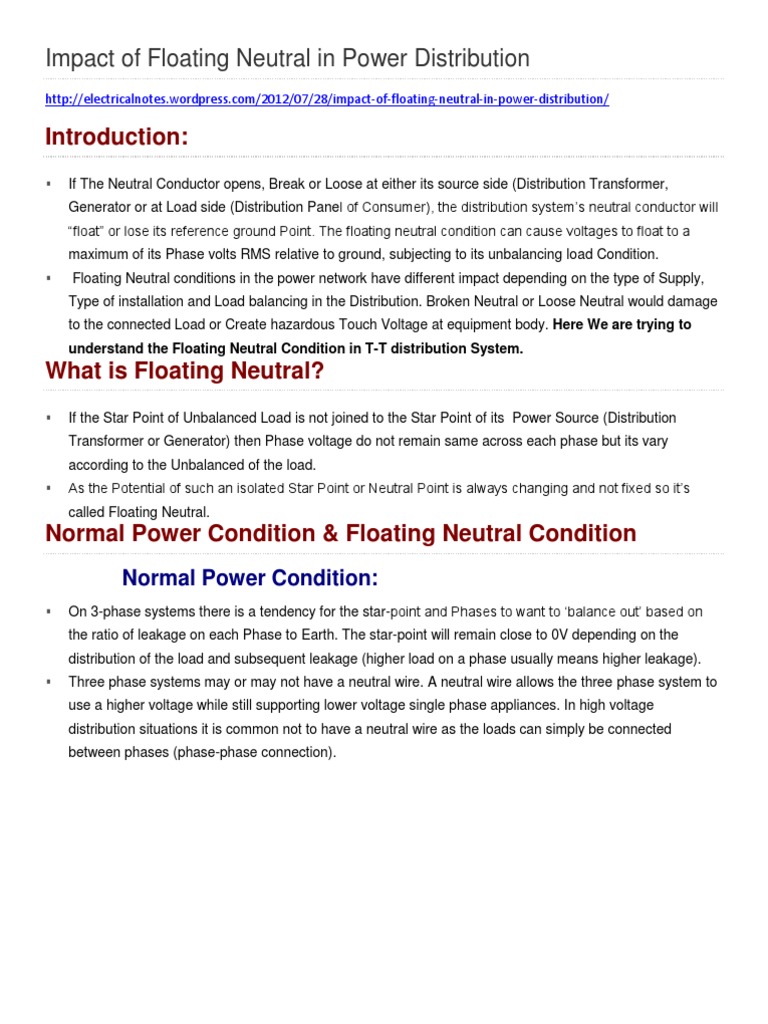 Floating Neutral in Power Systems | PDF | Electric Power Distribution ...