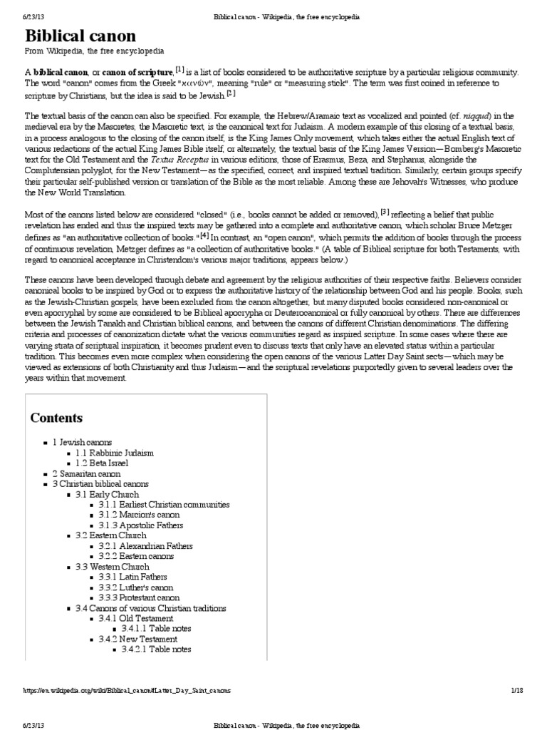 Biblical Canon - Wikipedia, The Free Encyclopedia | PDF | Biblical ...