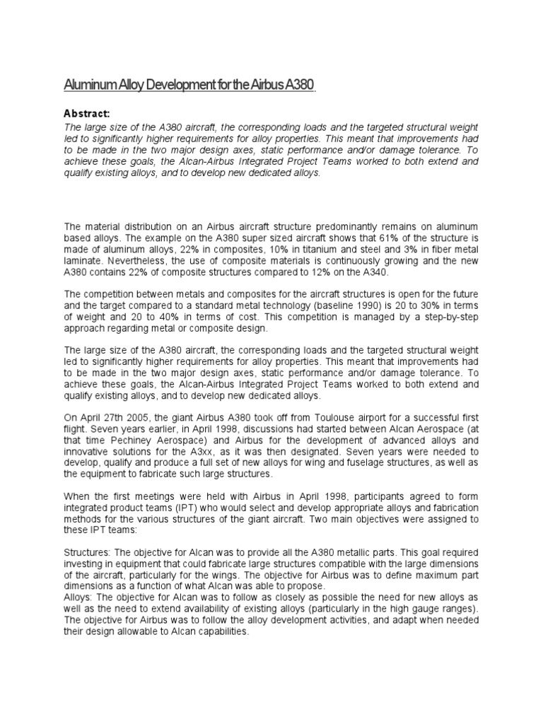 A380 Aluminum Alloy Development Insights | PDF | Fuselage | Airbus
