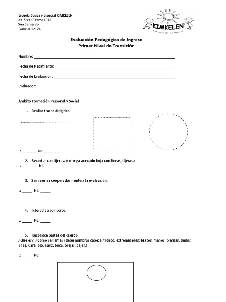 Prueba Pedagógica Pre - Kinder | PDF