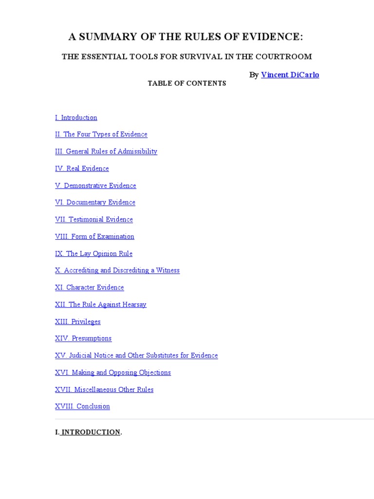 A Summary of The Rules of Evidence | PDF | Hearsay In United States Law ...