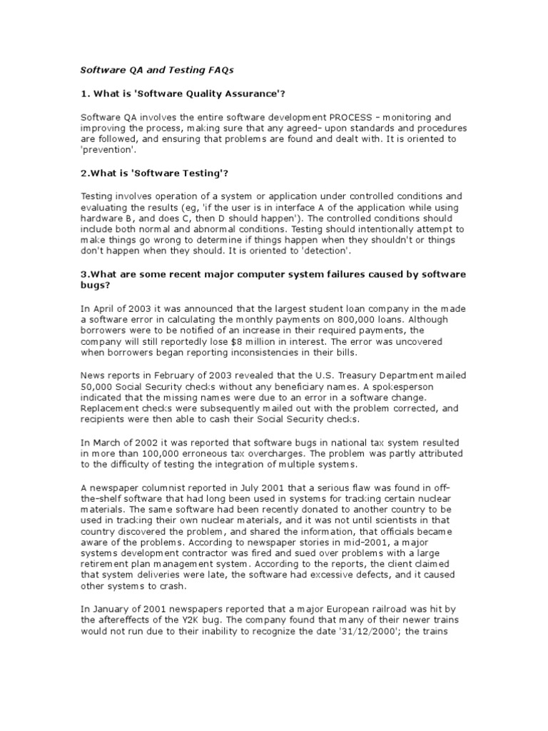 Software Qa And Testing Interview Questions Pdf Software Testing Software Bug