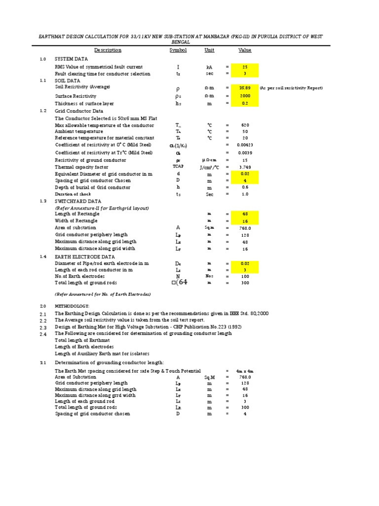 Earth Mat Calculation | PDF | Electrical Resistivity And Conductivity ...