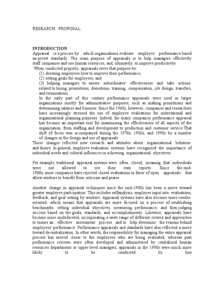 Research Proposal | PDF | Performance Appraisal | Goal