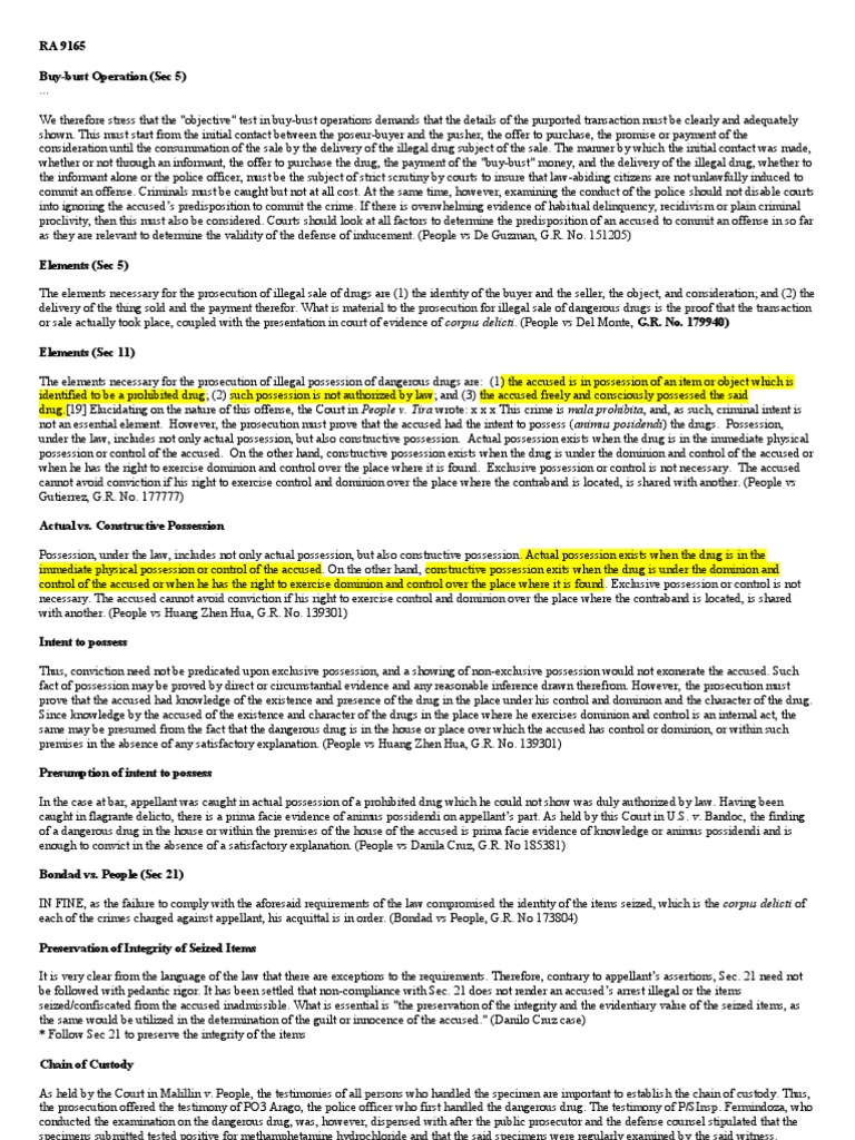 RA 9165 spl summary.docx | Drug Test | Child Abuse