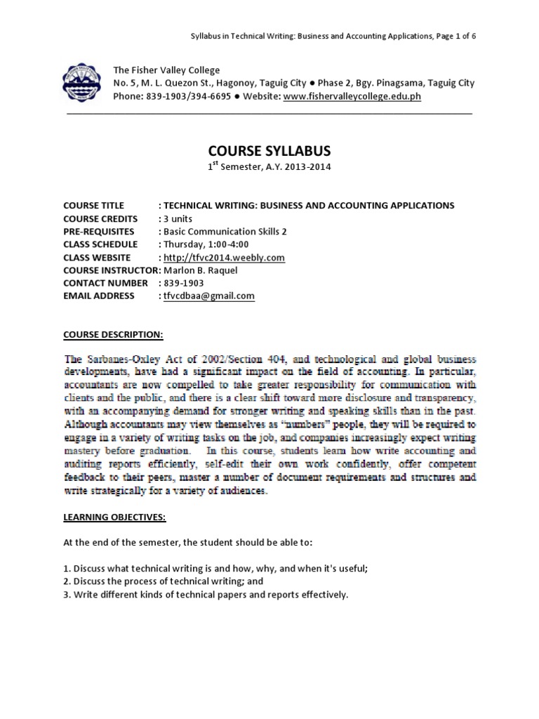 Technical Writing Syllabus | PDF | Multiple Choice | Test (Assessment)