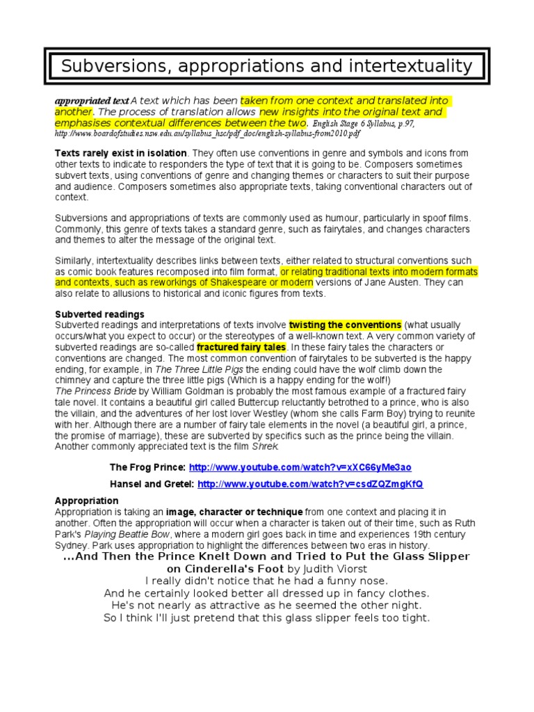 Subversions, Appropriations and Intertextuality | PDF | Fairy Tales ...