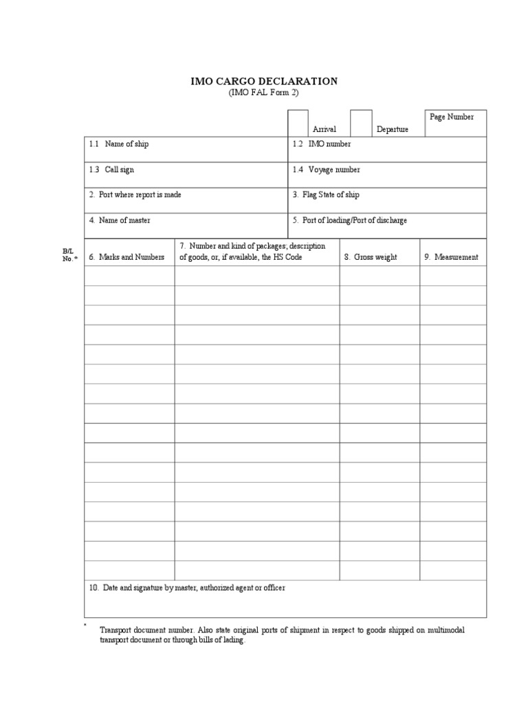IMO Cargo Declaration Form 2 Guide | PDF | Business