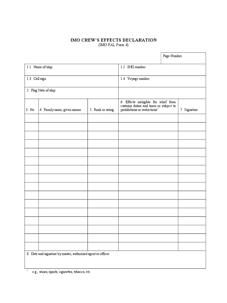 Crew's Effects Declaration (FAL Form 4) | PDF | Smoke | Habits