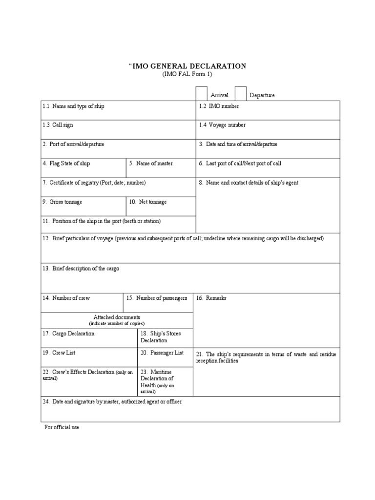 IMO General Declaration (FAL Form 1)