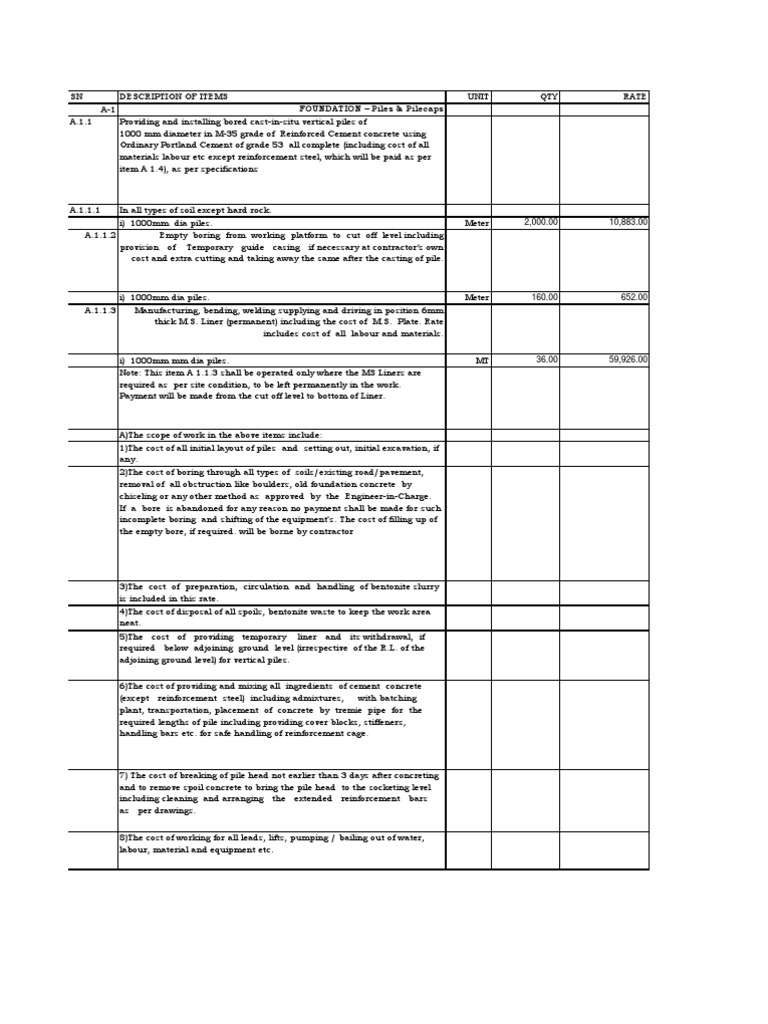 Specifications and Bill of Quantities for Bored Cast-in-Situ Piles ...