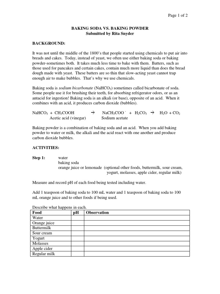 Baking Soda Chemistry Lesson | PDF | Sodium Bicarbonate | Baking Powder