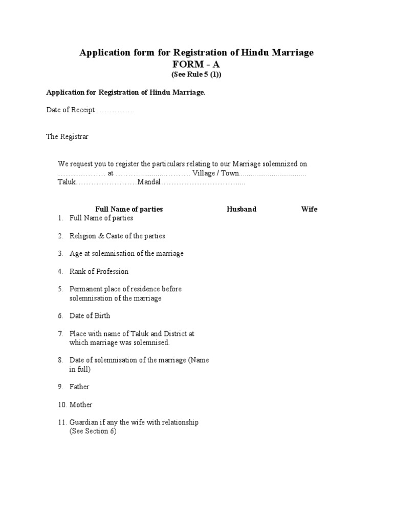 Hindu Marriage Registration Application Form | PDF